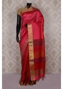 Hot Pink Pure Handloom Silk Angelic Saree With Antique Gold Border at ...