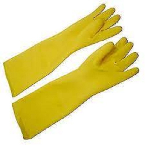 Washable Yellow Color Rubber Latex Industrial Hand Gloves With Long ...