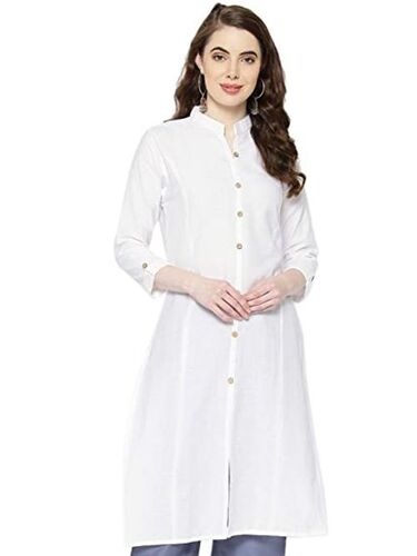 Silk Long Lasting Solid Cotton Kurti Straight 3/4 Sleeve Mandarin ...