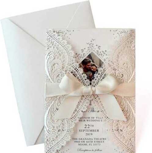 Purple Cream Color Laser Cut Cards With Ribbon at Best Price in ...