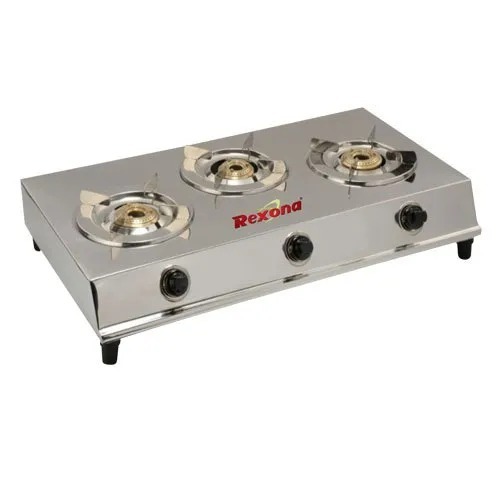 Rexona Stainless Steel Three Burner Gas Stove For Kitchen (rcw-306) at ...