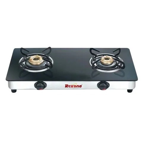 Rexona Stainless Steel Two Brass Burner Glass Top Gas Stoves (Rcw-2001 ...