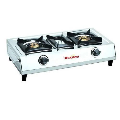 Rexona Stainless Steel Two Brass Burner Lpg Gas Kitchen Stove (Rcw-204 ...
