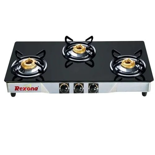 Rexona Three Burner Glass Top Lpg Gas Kitchen Stove (Rcw-3001) at Best ...