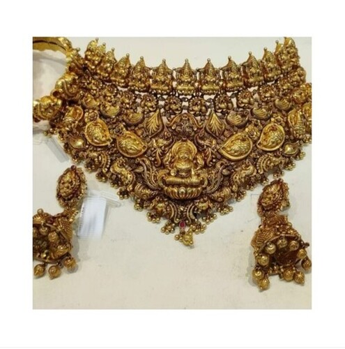 Designer Heavy Pattern Golden Antique Gold Necklace Set For Ladies ...