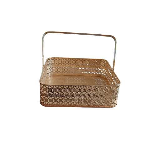 Square Designer Dry Fruit Gold Plating Iron Metal Gift Hamper Basket ...