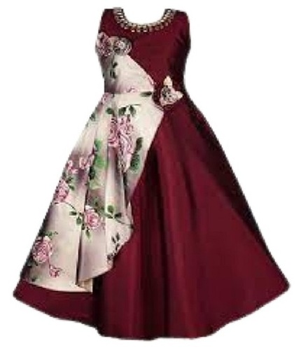 Kids Round Neck Sleeveless Brown Printed Frock Bust Size: 12 Inch (in ...