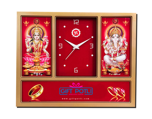 Red Promotional Gifts Golden Laxmi Ganesh Wall Clock at Best Price in ...