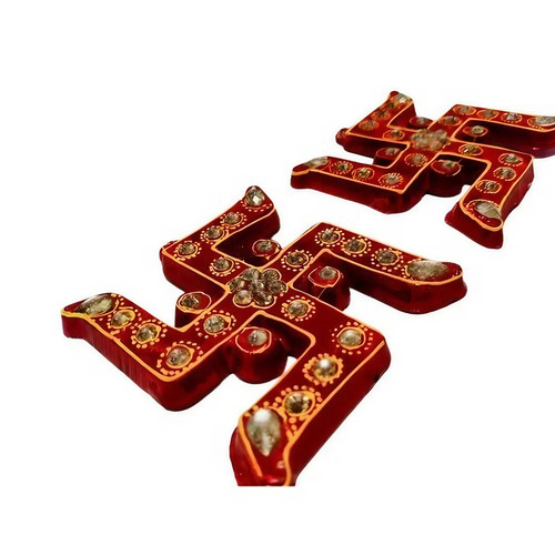 Meenakari Red Handmade Wooden Swastik, For Decoration at Best Price in ...