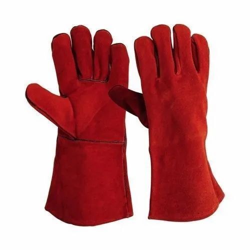 Welding Hand Gloves - 14-16 Inches, Red Color, Full Finger Style ...