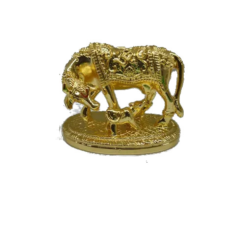 Gold Plated Kamadhenu Cow Calf Statue - Product Type: Sculpture at Best ...