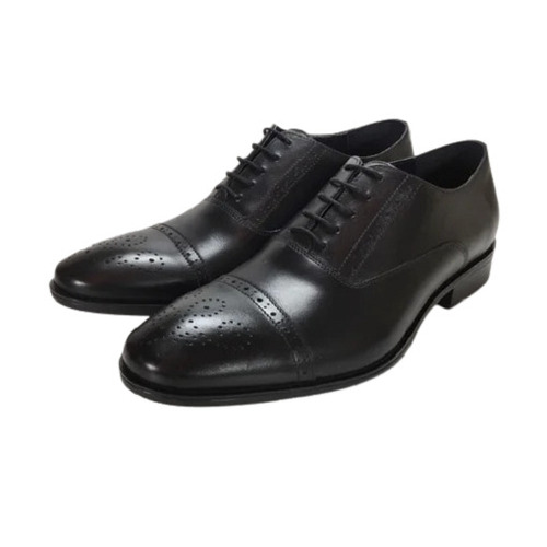Black Comfortable Fit Slip Resistant Sole Lace Closure Mens Leather ...